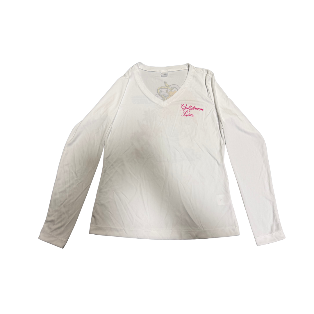 Long sleeve womens performance V neck mermaid white – Gulfstream Lures